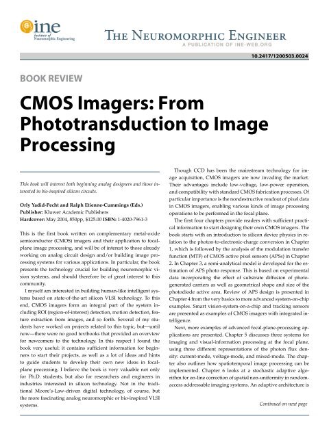 CMOS Imagers: From Phototransduction to Image Processing - The ...