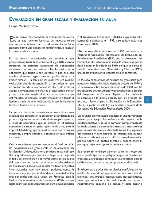 evaluaciÃ³n en gran escala y evaluaciÃ³n en aula - Instituto Nacional ...