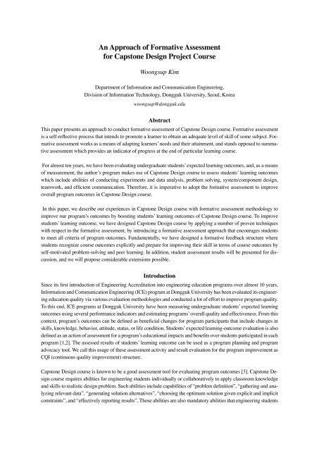 An Approach of Formative Assessment for Capstone Design Project ...