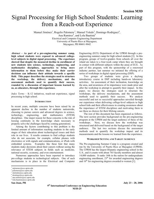 Signal Processing for High School Students: Learning from ... - iNEER