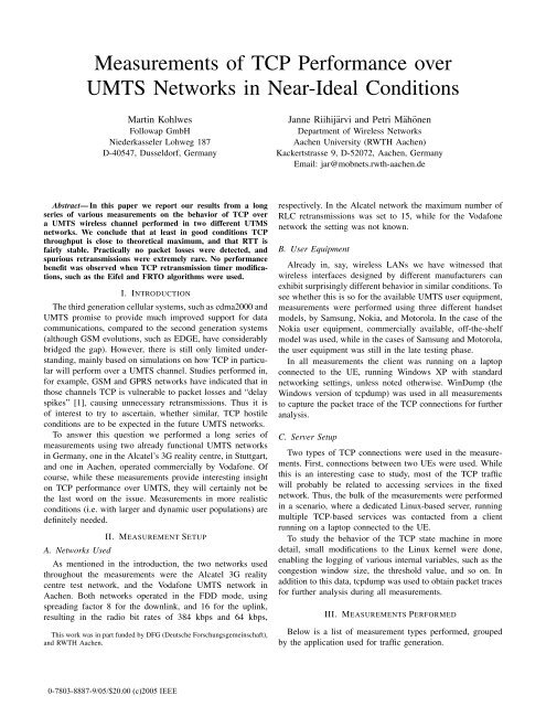 Measurements of TCP Performance Over UMTS Networks ... - iNETS