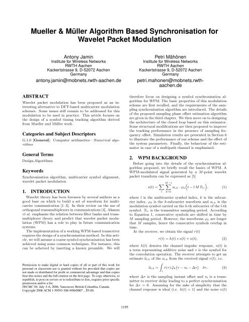 Mueller And Muller Algorithm Based Synchronisation For Inets