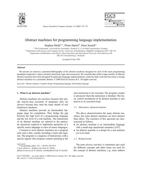 Abstract machines for programming language implementation Abstract machines for programming language implementation
