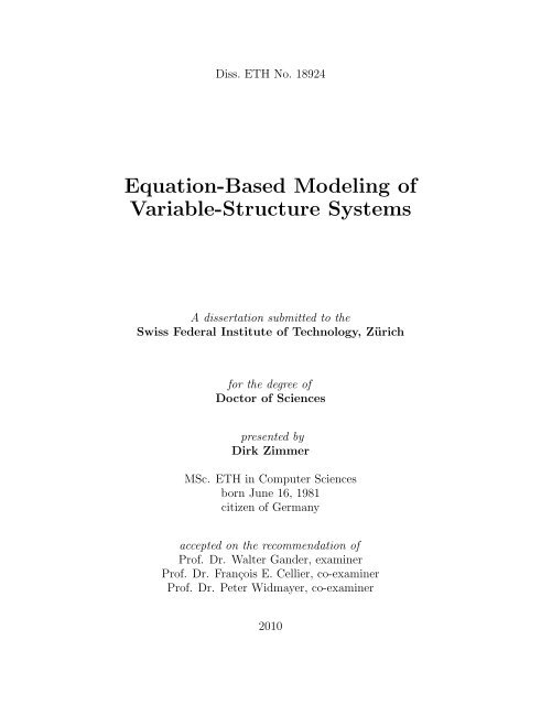 Equation Based Modeling Of Variable Structure Systems