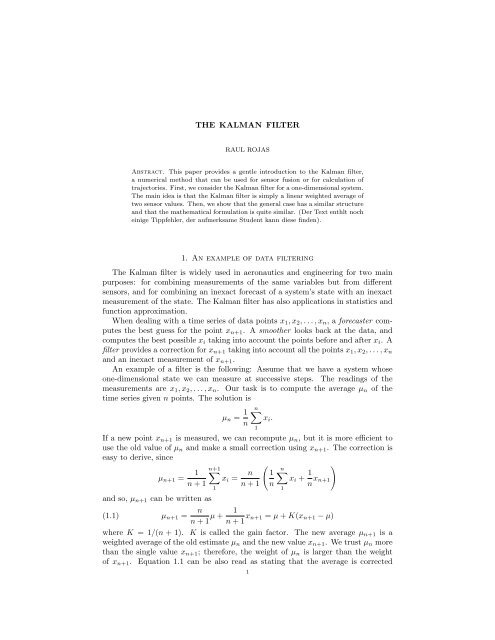 THE KALMAN FILTER 1. An example of data filtering The Kalman ...