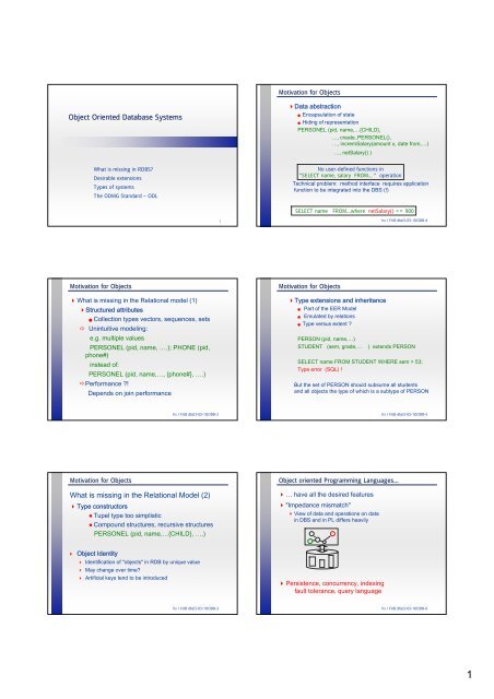 Object Oriented Database Systems What Is Missing In The Relational
