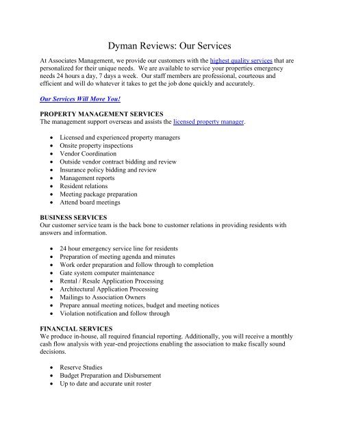 Dyman Reviews: Our Services