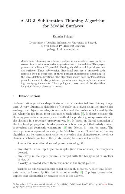 A 3D 3â Subiteration Thinning Algorithm for Medial Surfaces