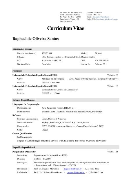 Curriculum Vitae - Departamento de InformÃ¡tica