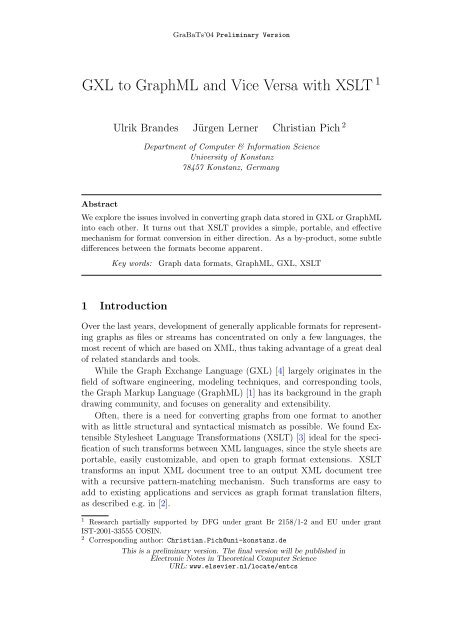 GXL to GraphML and Vice Versa with XSLT