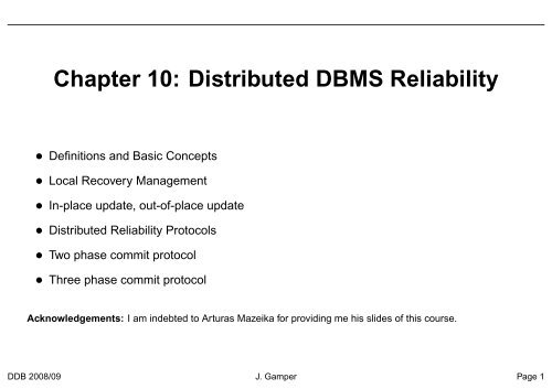 Chapter 10: Distributed DBMS Reliability