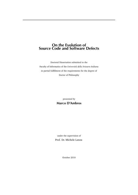 On The Evolution Of Source Code And Software Defects Faculty Of
