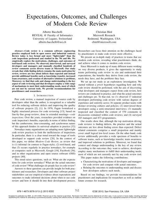 Expectations, Outcomes, and Challenges of Modern Code Review
