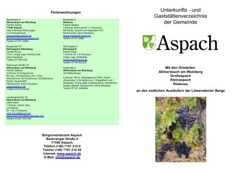 Hotels und Gaststätten - Gemeinde Aspach