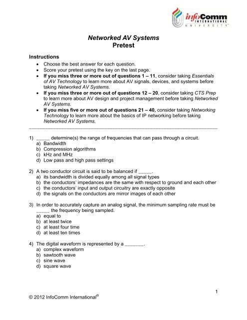 Networked AV Systems Pretest (PDF) - InfoComm