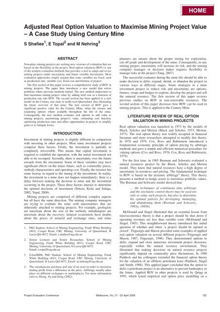 Adjusted Real Option Valuation to Maximise Mining ... - InfoMine