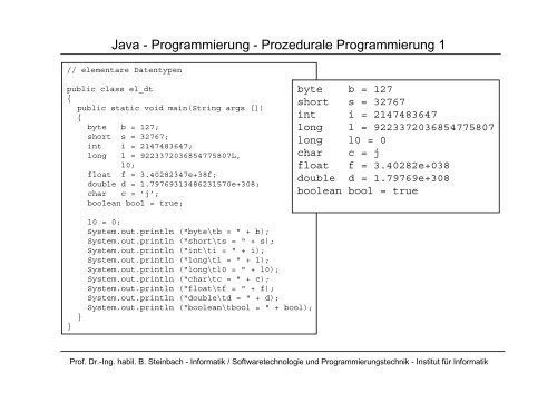 Java - Programmierung - Prozedurale Programmierung 1