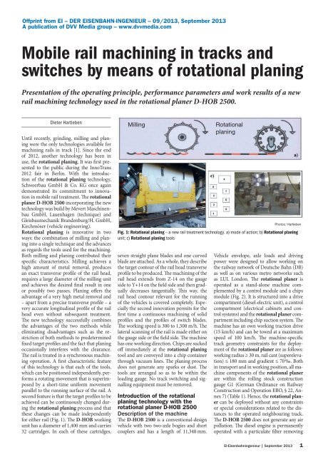 Mobile rail machining in tracks and switches by ... - Schweerbau