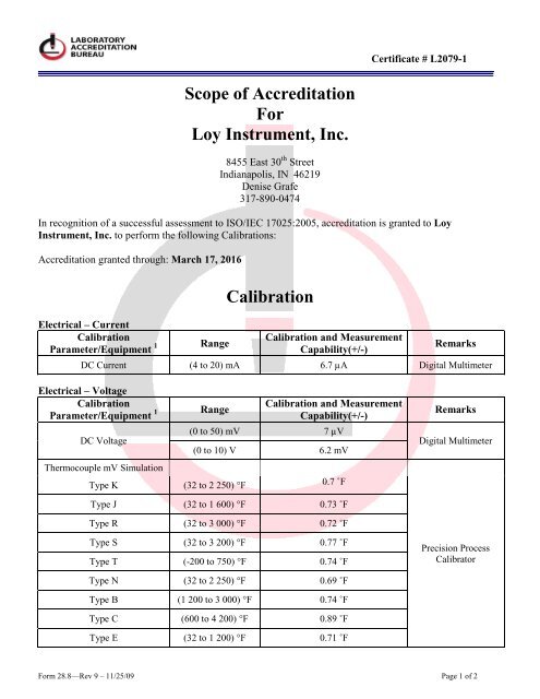 Calibration - Laboratory Accreditation Bureau