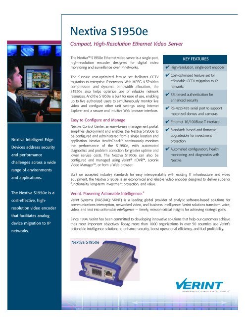 Verint S1950e Video servers (IP transmission) product datasheet