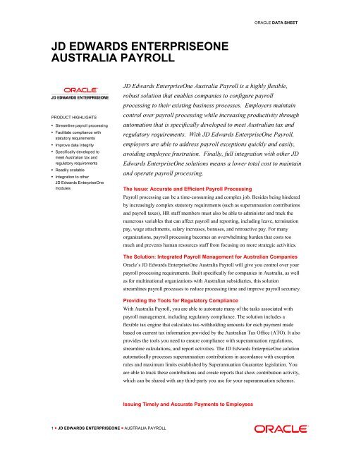 JD Edwards EnterpriseOne Australia Payroll - Oracle JD Edwards EnterpriseOne Australia Payroll - Oracle