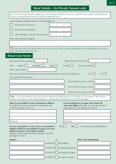 CC3 change of rent form - Bassetlaw District Council