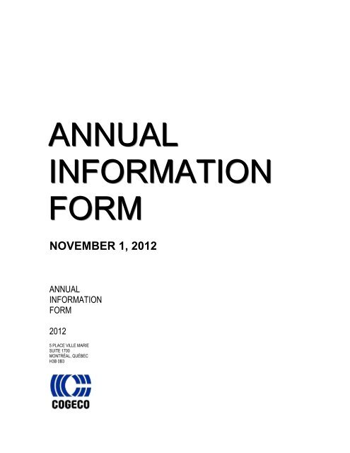 2012 Annual Information Form - Cogeco