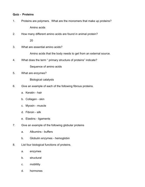 Quiz - Carbohydrates and Proteins