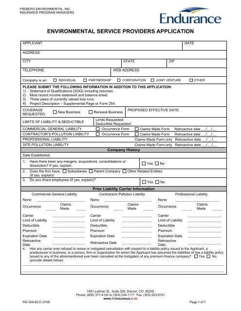 ENVIRONMENTAL SERVICE PROVIDERS APPLICATION