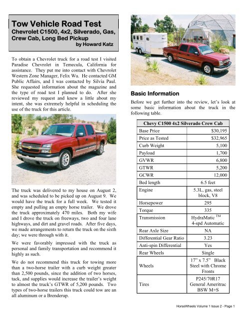 Tow Vehicle Road Test