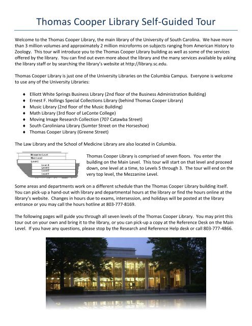 Thomas Cooper Library Self-Guided Tour - University of South ...