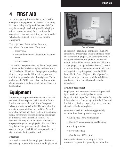Construction Health & Safety Manual Ch. 4: First Aid Construction Health & Safety Manual Ch. 4: First Aid