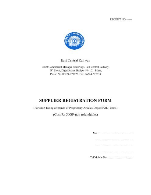 SUPPLIER REGISTRATION FORM - East Central Railway