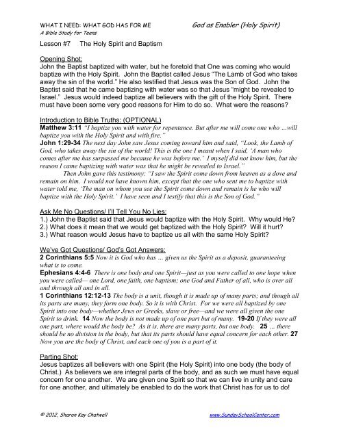 Lesson #7 The Holy Spirit and Baptism - Sunday School Center