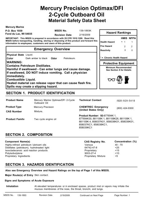 Mercury Precision Optimax/DFI 2-Cycle Outboard Oil - Mercury Marine