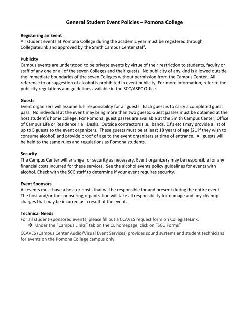 full reservation & event policies & guidelines. [pdf] - Pomona College