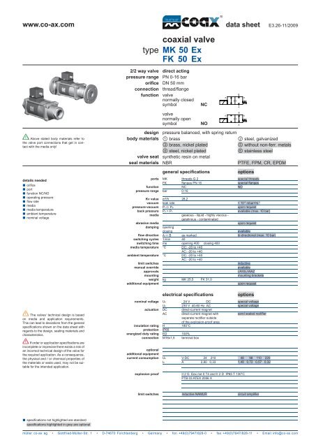 type coaxial valve MK 50 Ex FK 50 Ex