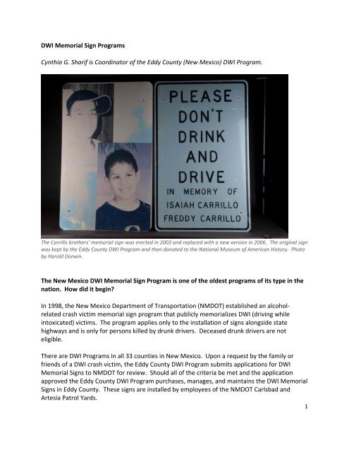 DWI Memorial Sign Programs - National Museum of American History