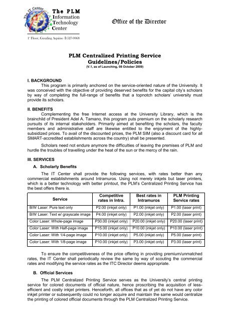 Policies and Guidelines on Printing Service v1.pdf - Pamantasan ng ...