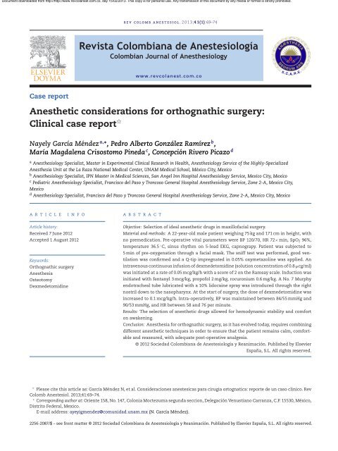 Anesthetic considerations for orthognathic surgery: Clinical case report