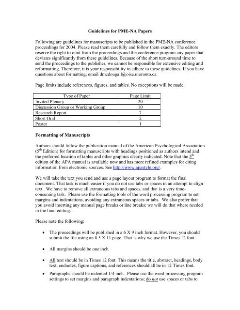 Download the guidelines for PME-NA papers in PDF format
