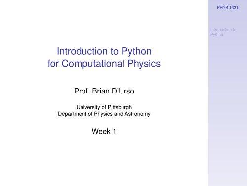 Introduction to Python for Computational Physics - Department of ... Introduction to Python for Computational Physics - Department of ...