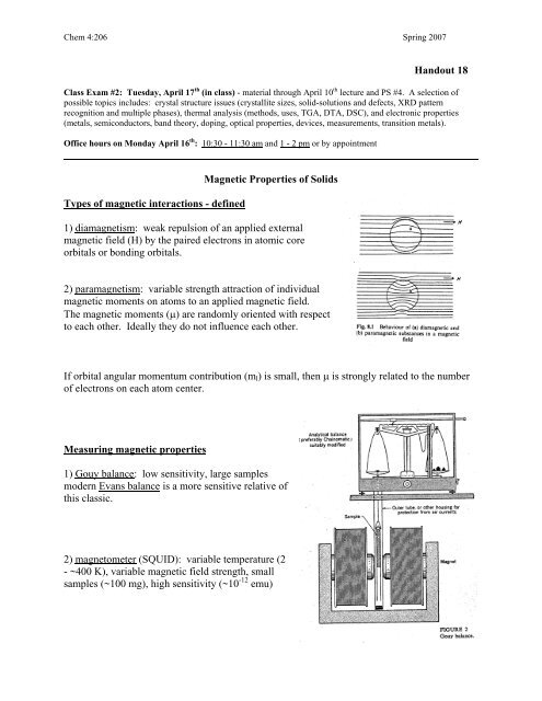 Handout 18 Magnetic Properties of Solids Types of magnetic ...