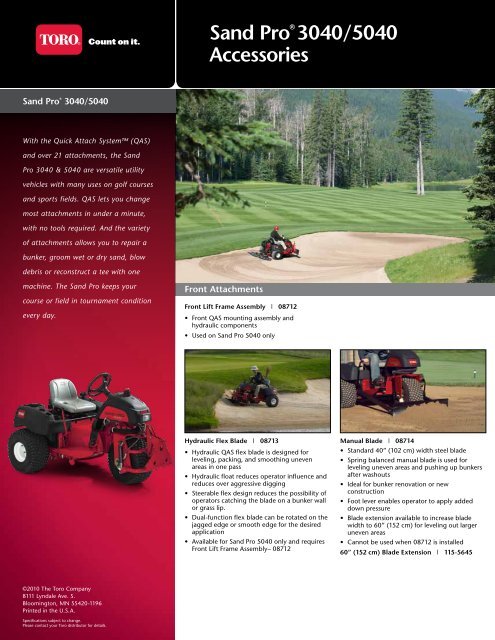 Sand Pro® 3040/5040 Accessories - Toro