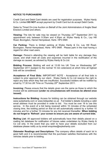 NOTICE TO PURCHASERS Credit Card and Debit Card details are ...