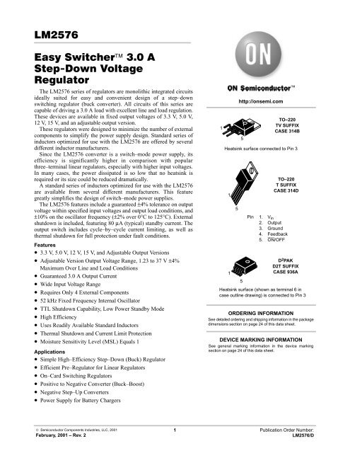 LM2576 Easy SwitcherÃ¢Â„Â¢ 3.0 A Step-Down Voltage Regulator