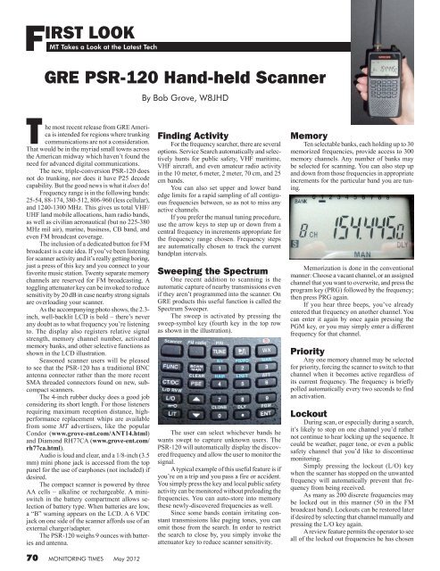 FIRST LOOK GRE PSR-120 Hand-held Scanner - Monitoring Times