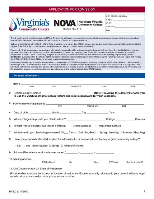 application for in-state tuition - Northern Virginia Community College