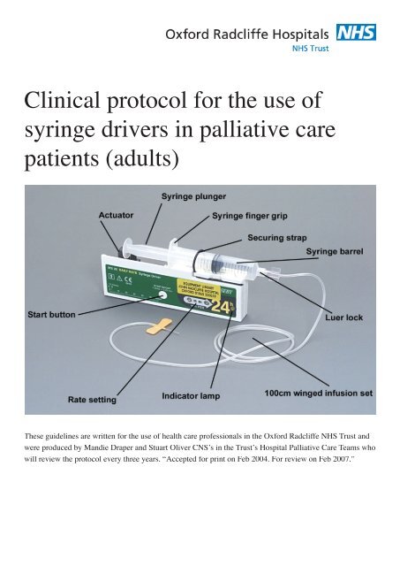 Clinical protocol for the use of syringe drivers in palliative care ...