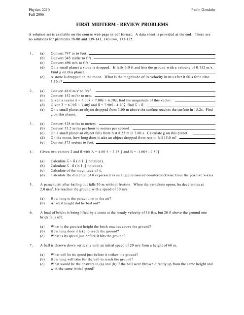 FIRST MIDTERM - REVIEW PROBLEMS